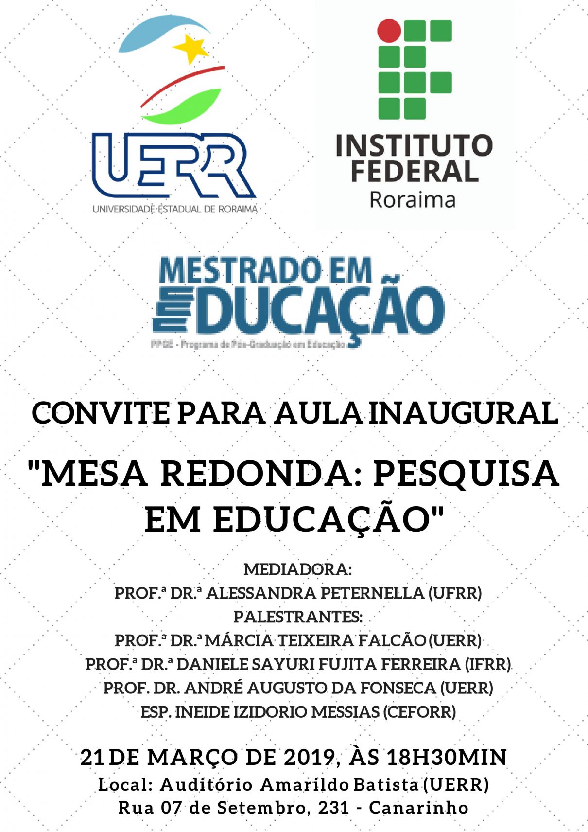 Convite - Aula Inaugural do Mestrado em Educação - UERR - Universidade ... Convite - Aula Inaugural do Mestrado em Educação - UERR - Universidade ...